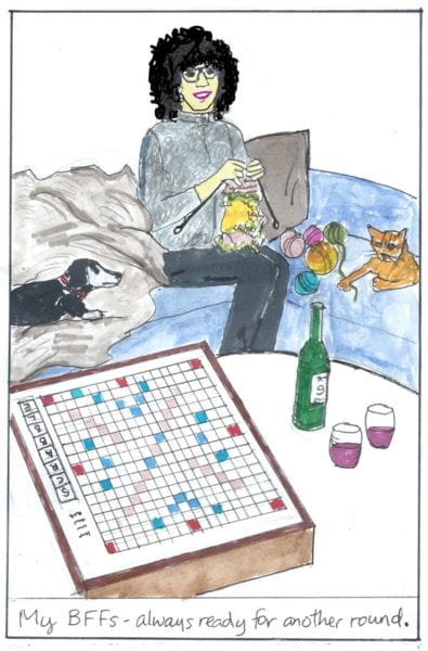 Baltimore Fishbowl | Scrabble with friends - Drawing by Marion Winik
